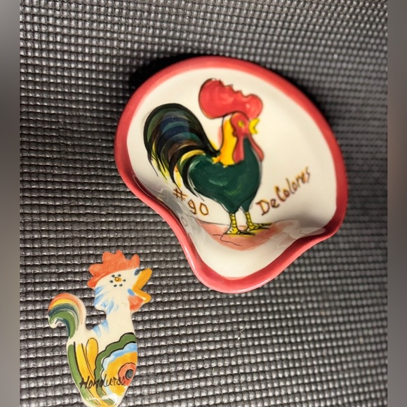 Handmade | Art | Colorful Rooster Ceramic Dish Spoon Holder And Magnet ...
